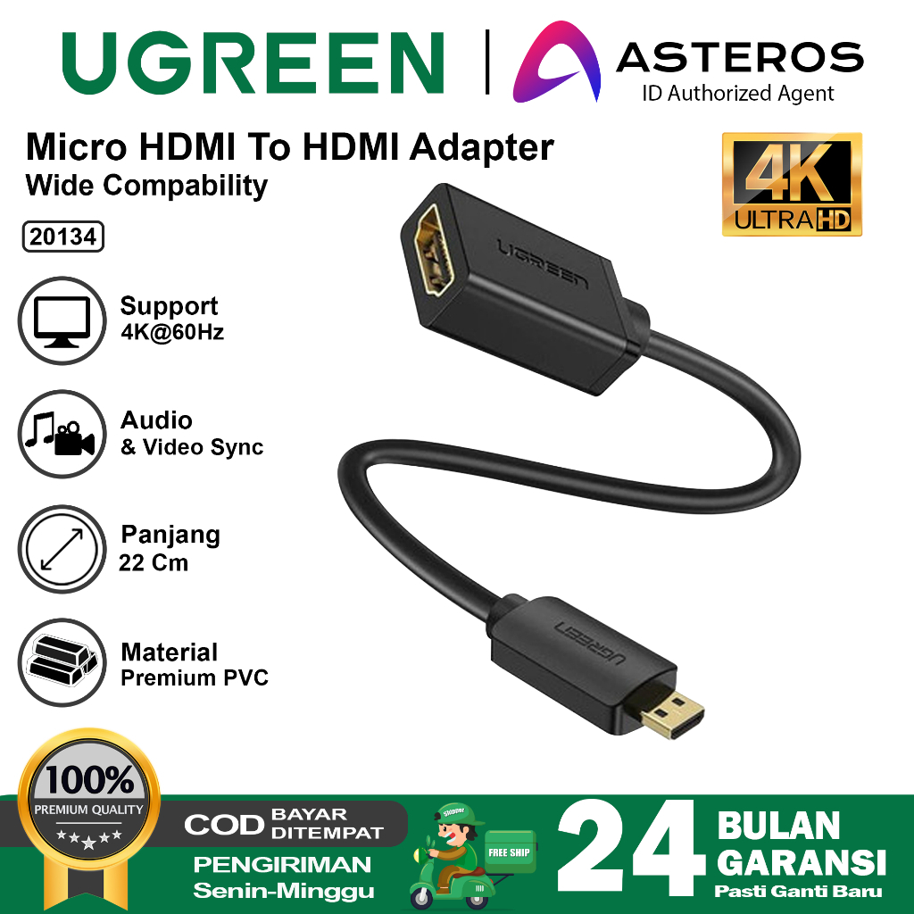 Jual UGREEN Kabel Micro HDMI To HDMI Support HD 4K Audio Video SYNC | Shopee Indonesia