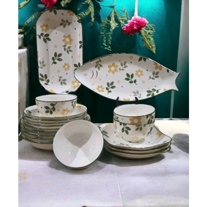 Jual HMO - Piring Dan Mangkuk set Motif Bunga Matahari / Piring Ikan ...