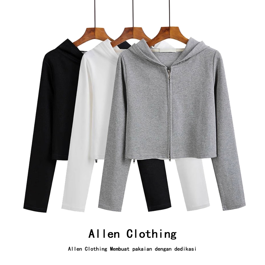 Jual Allen Clothing Hoodie Pendek Wanita Gaya Jalanan Abu-abu Atasan ...