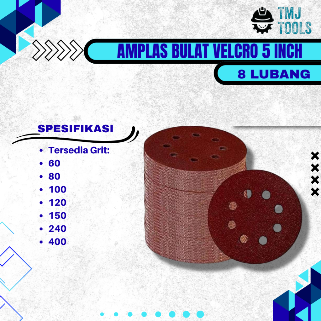 Jual Amplas Bulat Velcro 5 Inch 8 Lubang Sandpaper Refill Sander 5 Inch ...