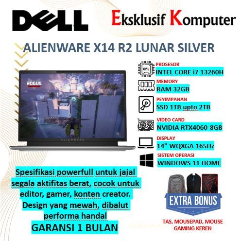 Jual ALIENWARE X14 R2 GAMING RTX4060 INTEL I7 GEN 13 RAM 32GB SSD 1TB ...