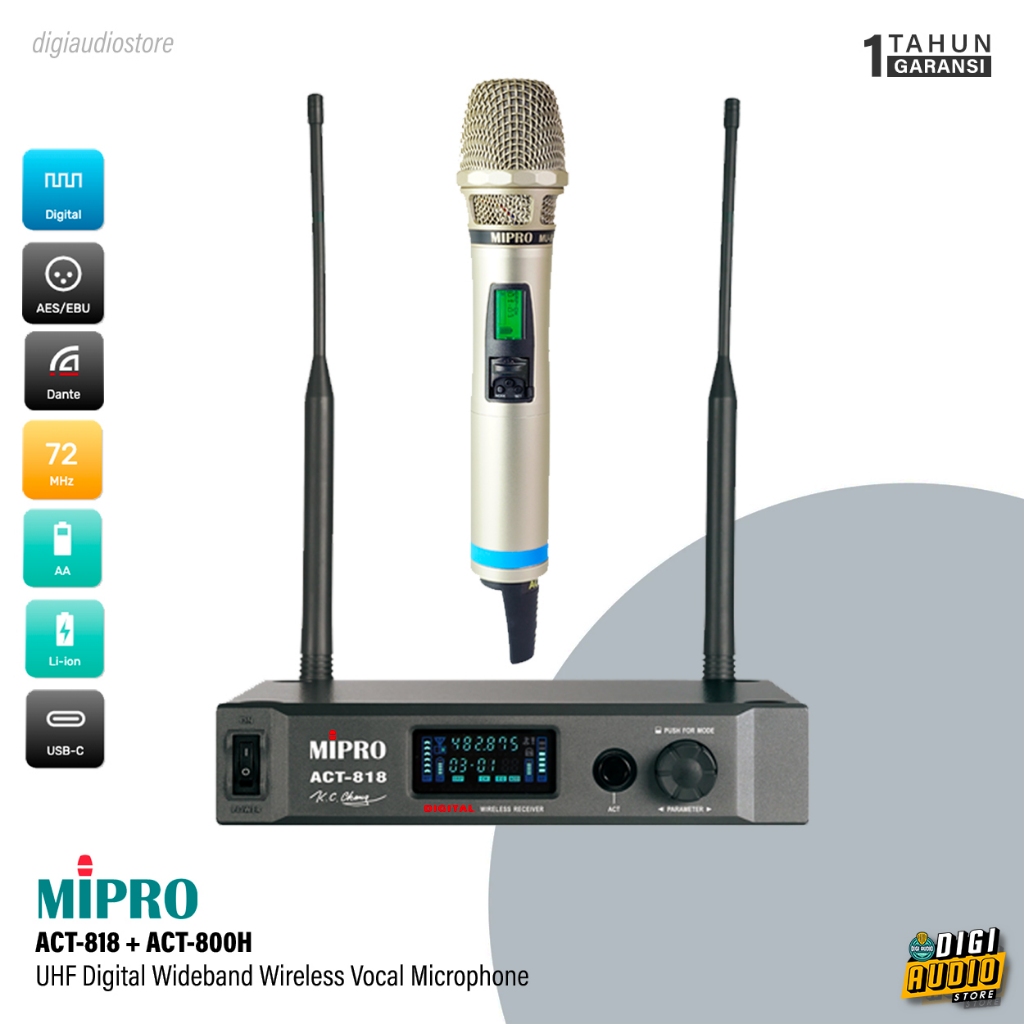 Jual Microphone Wireless UHF Digital Wideband MIPRO ACT-818 + Mic ACT-800H | Shopee Indonesia