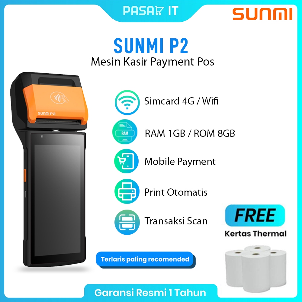 Jual Mesin Kasir Portable Android SUNMI P2 4G LTE Payment Pos Barcode Scanner Thermal Printer ...