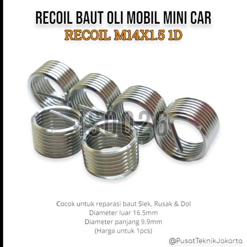 Jual 1pcs Recoil m14x1.5 1D helicoil recoil baut oli mobil mini car ...