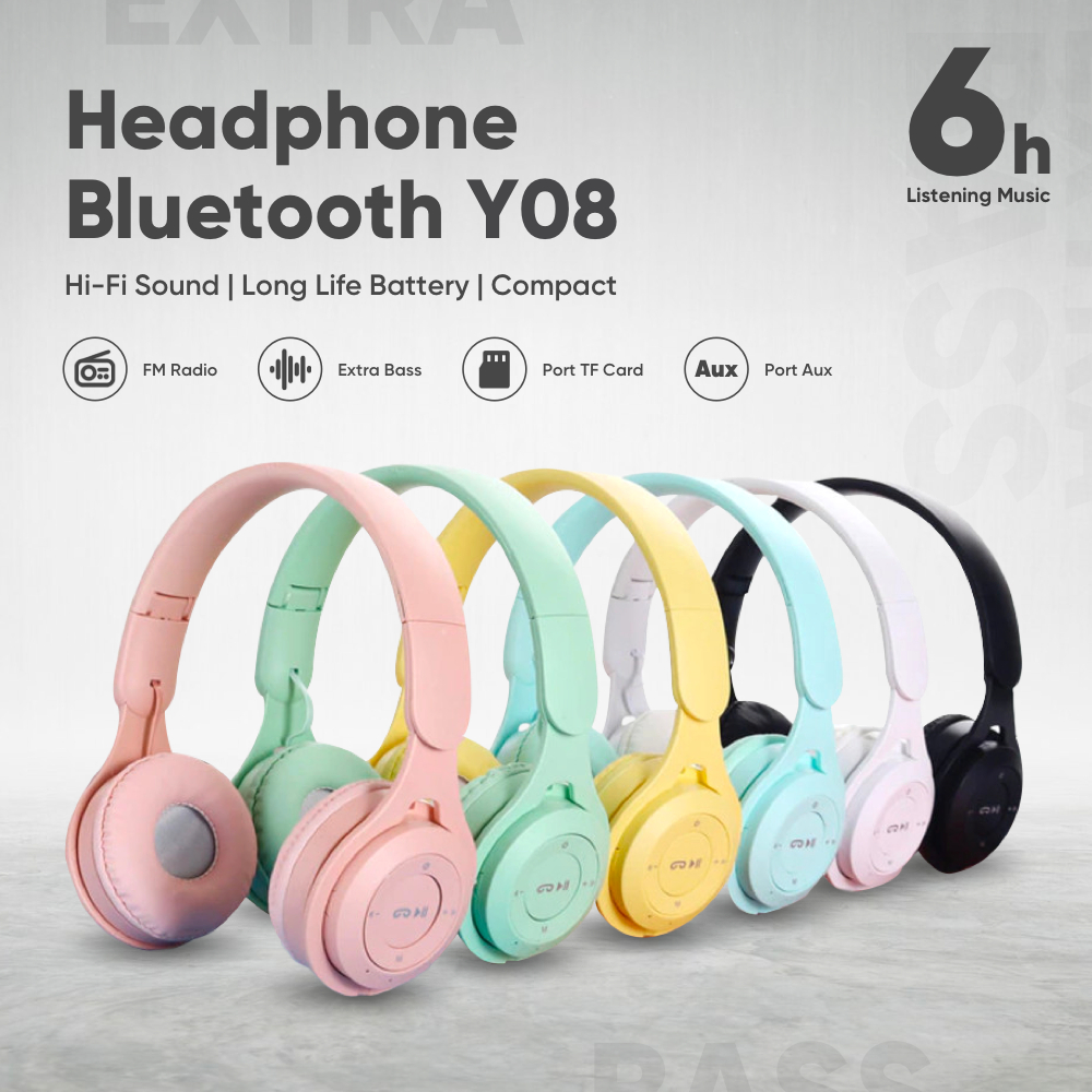 Jual Headset Bluetooth Y08 Super Bass support FM Radio plus Colokan Micro SD | Shopee Indonesia