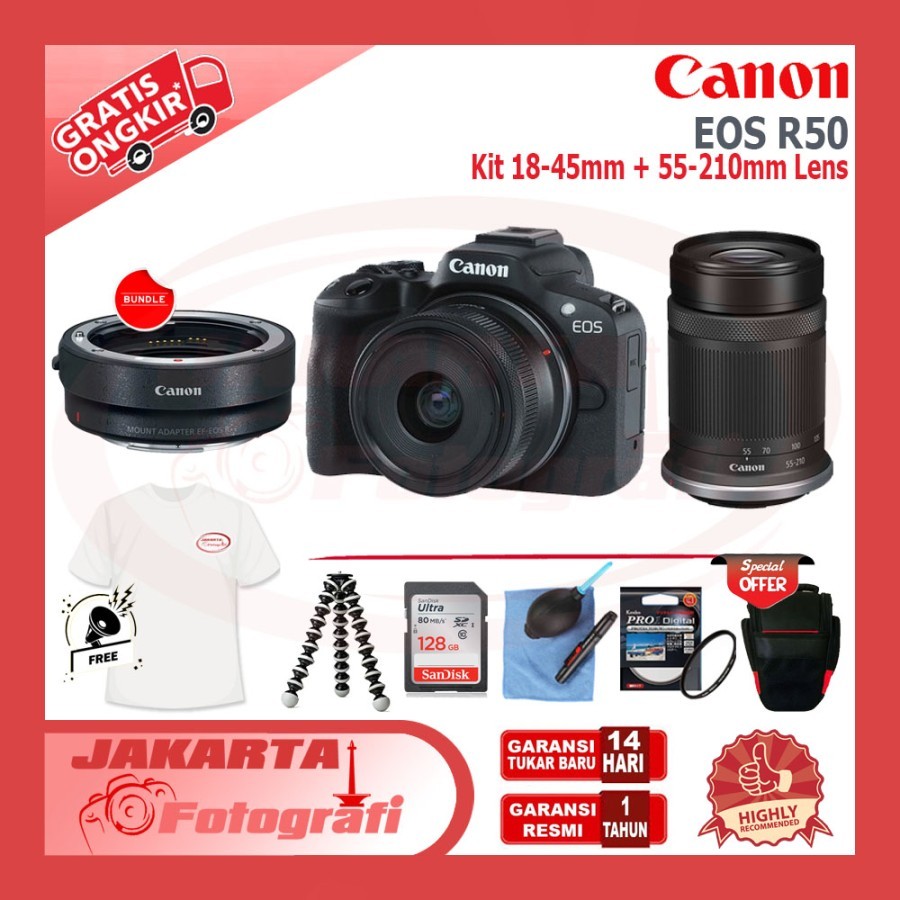 Jual Canon EOS R50 Kit 18-45mm + 55-210mm Lens Mirrorless Camera RESMI | Shopee Indonesia