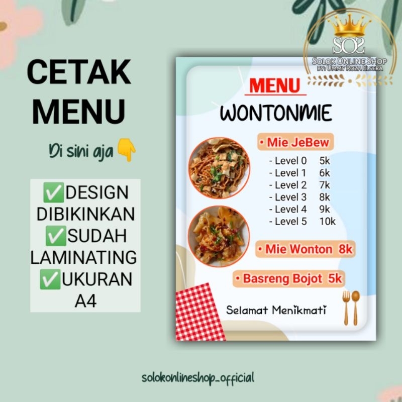 Jual CETAK MENU ORDER FREE DESAIN FREE LAMINATING UKURAN A4 | Shopee ...
