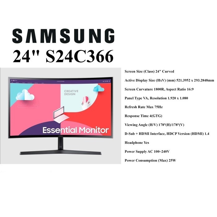 Jual Monitor Samsung 24" S24C366 Curved Essential FHD VA S36C FreeSync ...