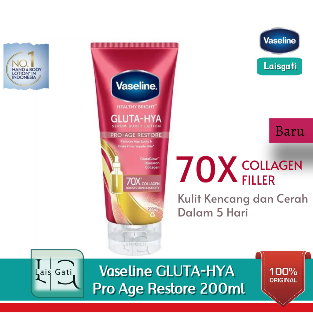 Jual Vaseline GLUTA-HYA Proage Restore 70X Collagen 200ML | Shopee Indonesia