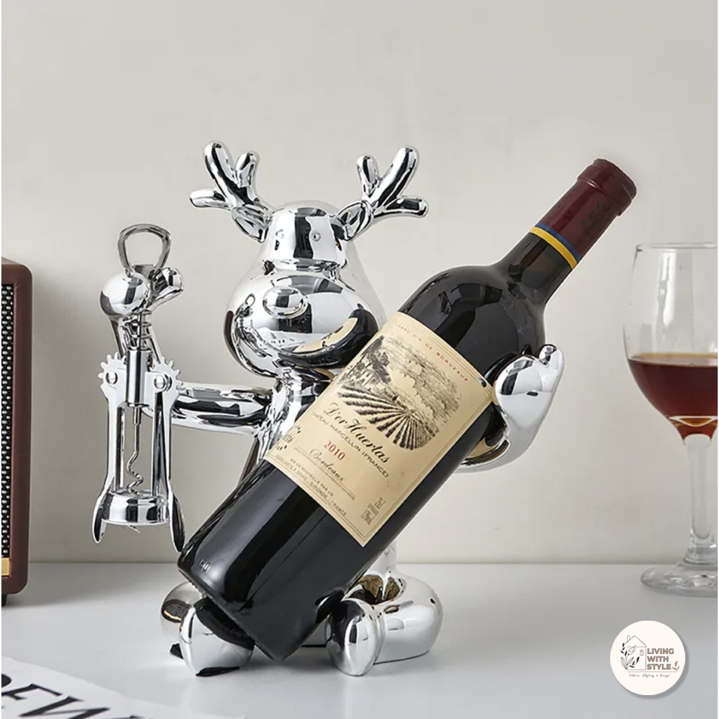 Jual Living With Style - Silver Deer Wine Bottle Holder Aesthetic ...
