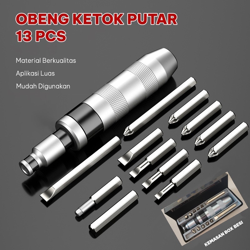 Jual Obeng ketok set 13pcs getok putar screwdriver impact chrome ...