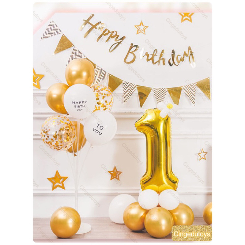 Jual Paket balon happy birthday tema GOLD silver pink hitam standing ...