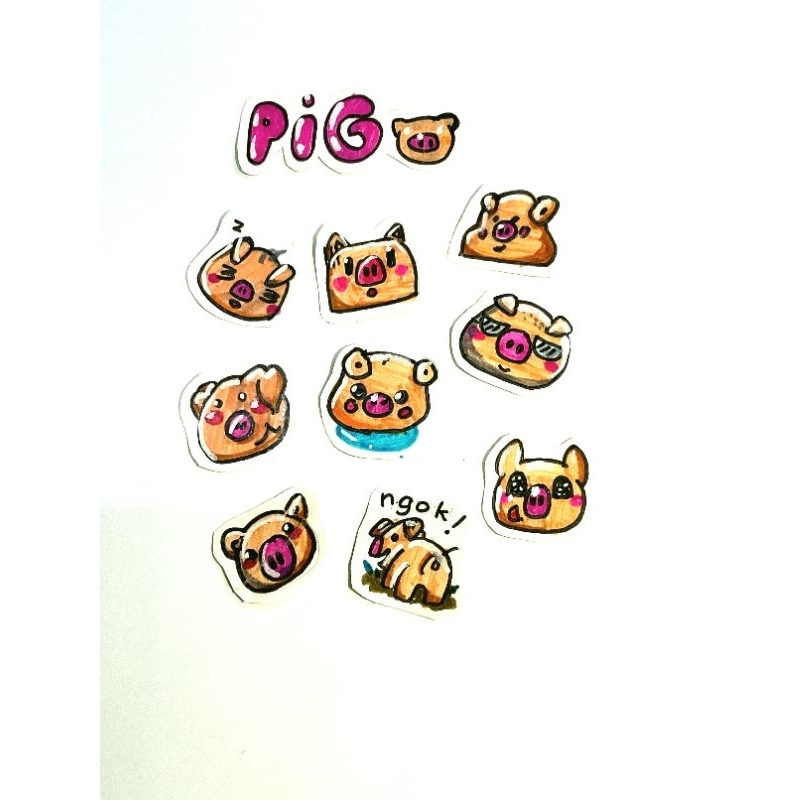 Jual Stiker karakter pig babi lucu kartun lucu digambar handmade buatan ...