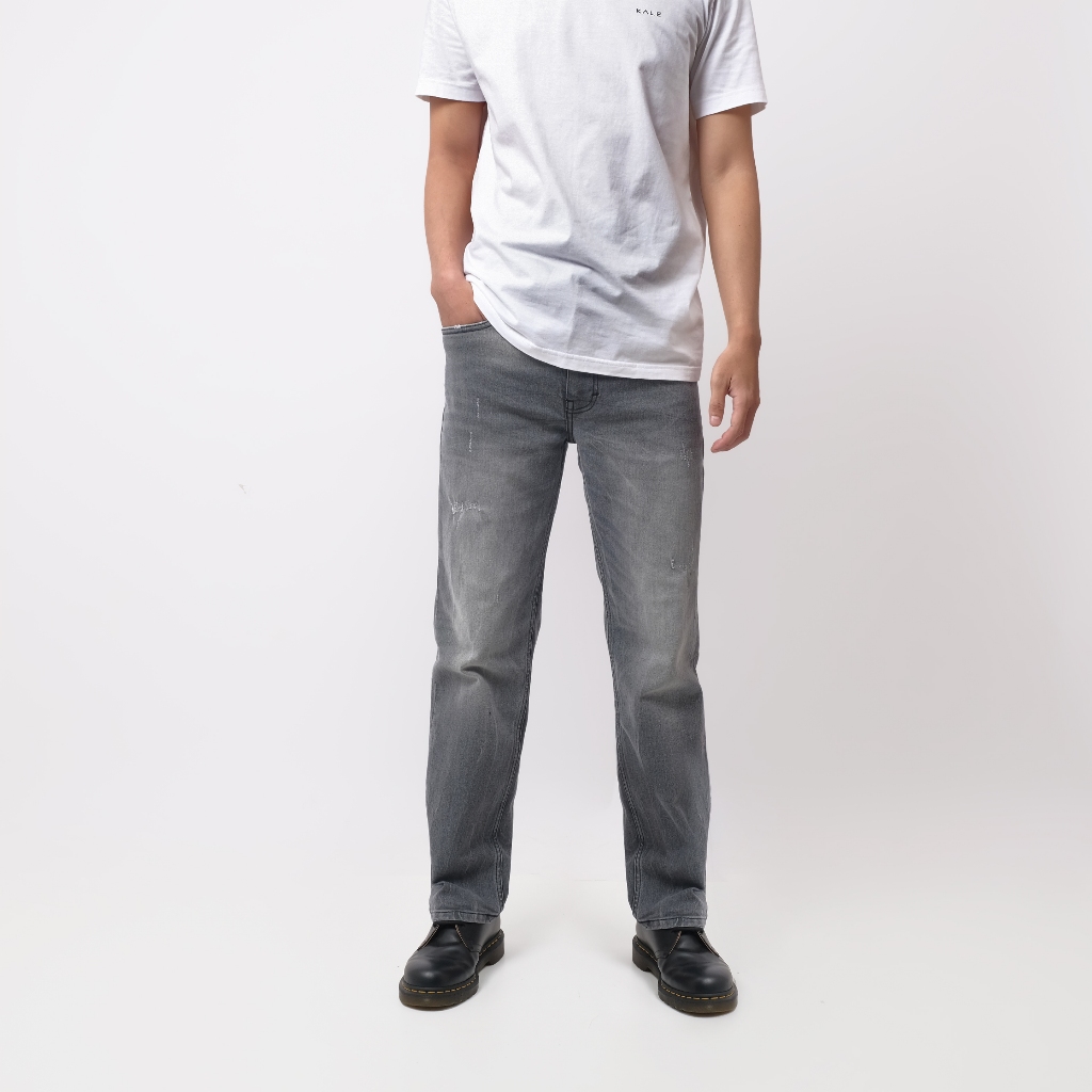 Jual Rockmaker Celana Denim Regular Loose Fit Grey Stone | Shopee Indonesia