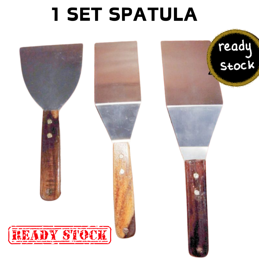 Jual Promo (1 set isi 3 )Spatula stainless anti karat/ kape lurus ...