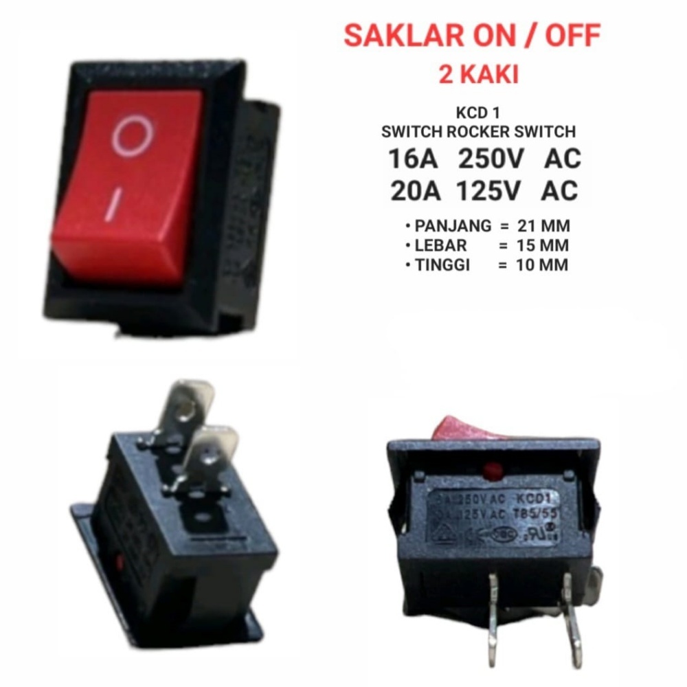 Jual Saklar Power On Off 2 pin Mini Rocker Switch Besar Kecil Hitam ...
