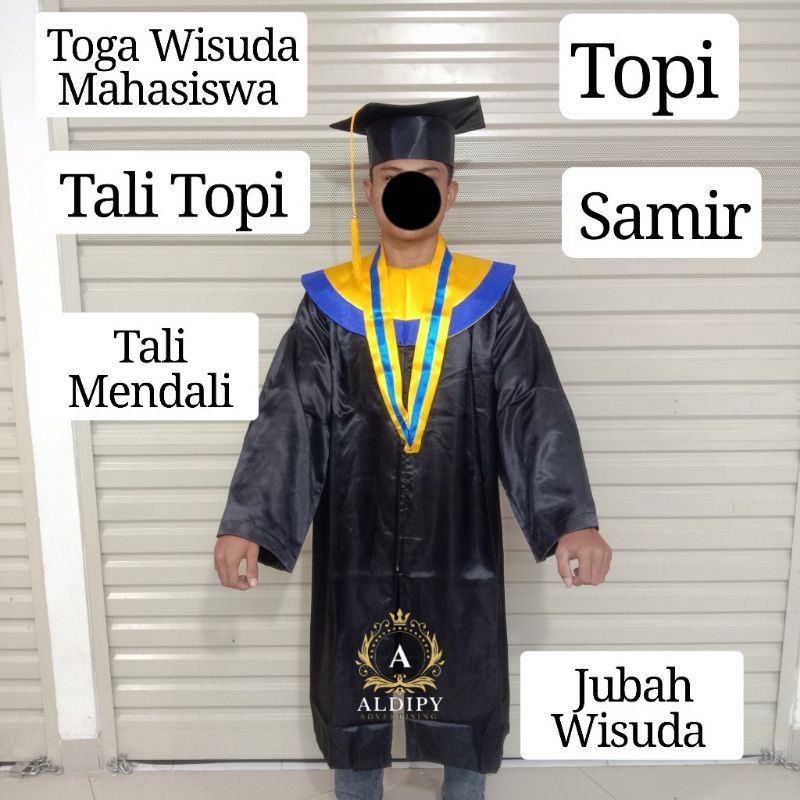 Jual Toga Wisuda Mahasiswa Paket Lengkap Warna Samir Kuning List Biru ...