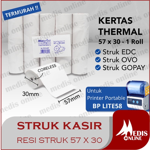Jual STRUK 57X30 / RESI 57 X 30 / KERTAS STRUK THERMAL PAPER ROLL 58X30 ...
