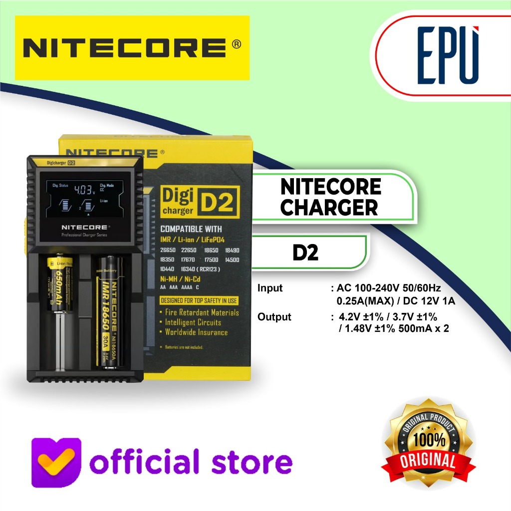 Jual Nitecore D2 Intelli USB Charger Battery Charger Baterai Cas ...