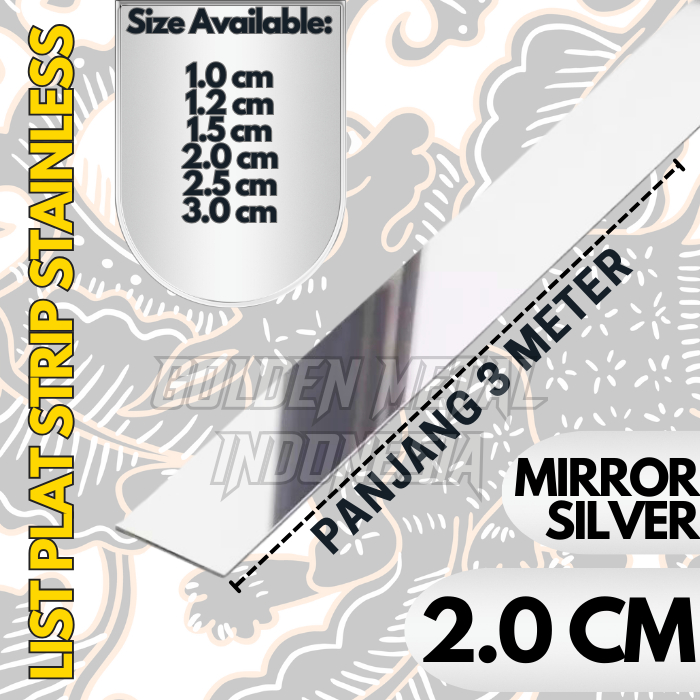 Jual LIST PLAT STRIP MIRROR SILVER STAINLESS SUS 201 2.0 CM | Shopee ...