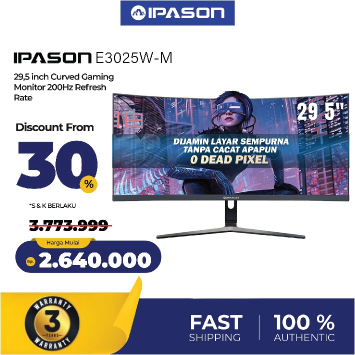 Jual IPASON 29.5-inch E3025W-M Gaming Monitor WFHD 200HZ 2560*1080 monior | Shopee Indonesia