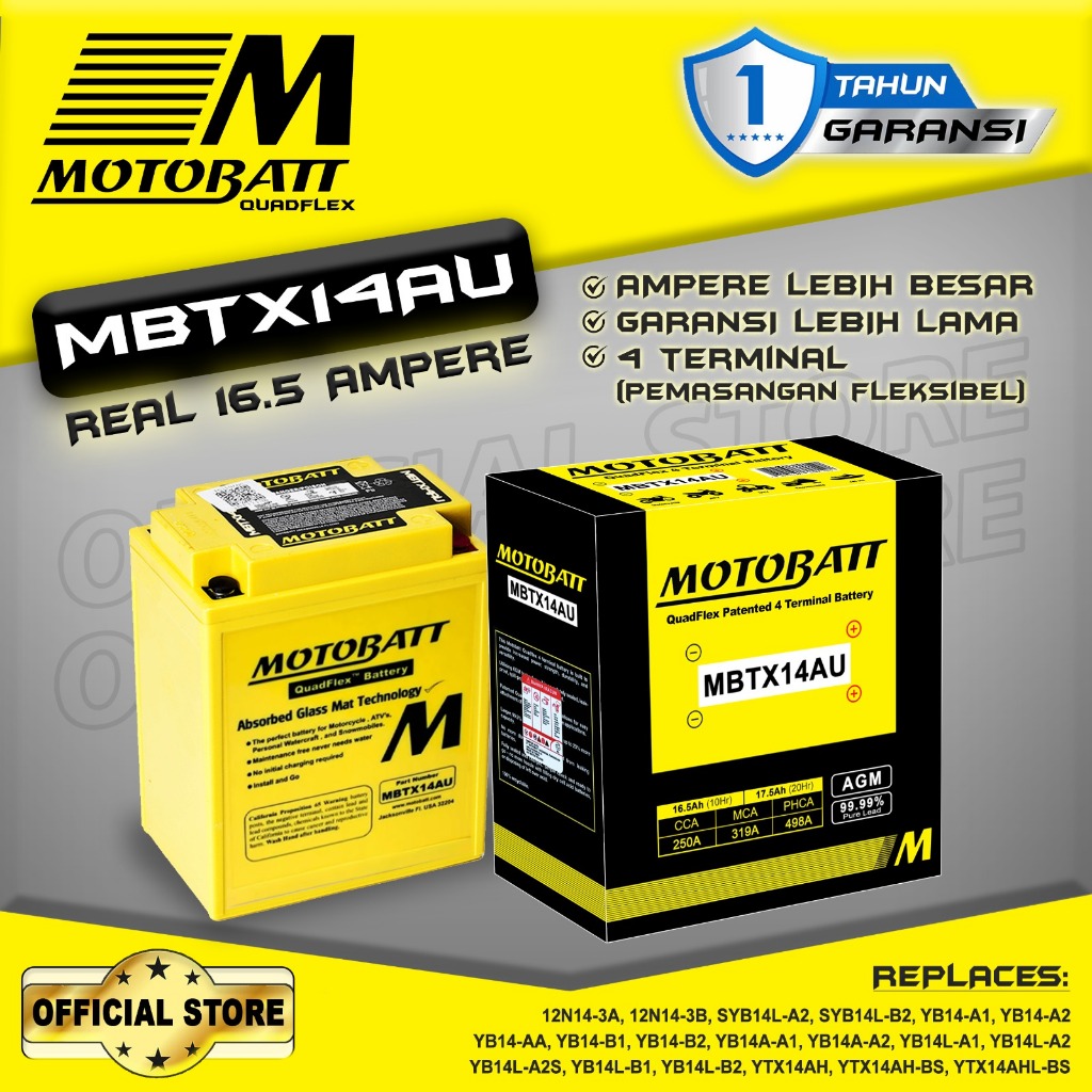 Jual Motobatt Quadflex MBTX14AU - 16.5Ah (Garansi 1 Tahun) | Shopee ...
