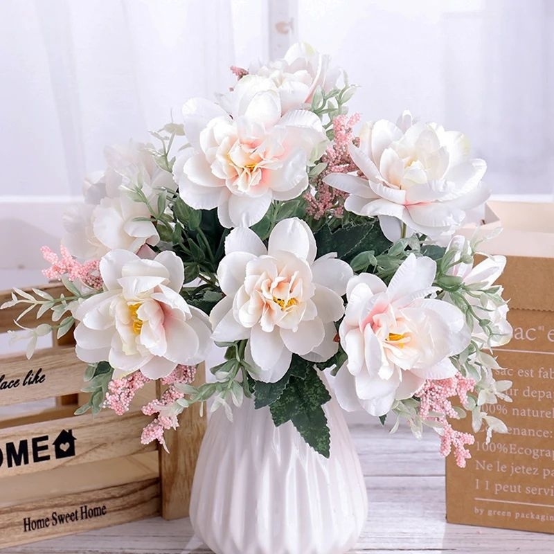 Jual B025 Buket bunga Mawar Lotus Orchid Lavender bunga hias plastik ...