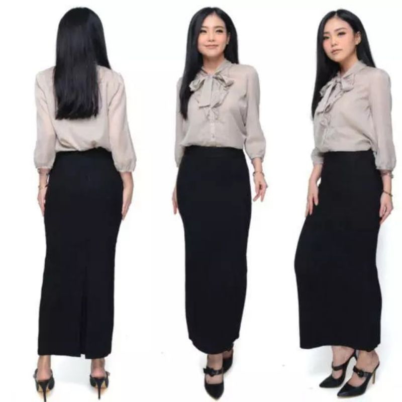 Jual ROK SPAN HITAM PANJANG FORMAL QUALITY ROK SPAN BELAHAN BELAKANG ...