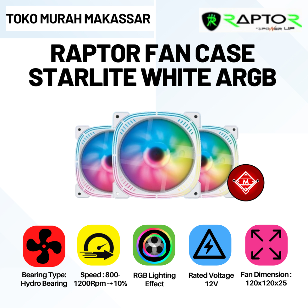 Jual Fan Case Power Up Raptor Starlite Triple White ARGB FAN 12CM/FAN01 ...