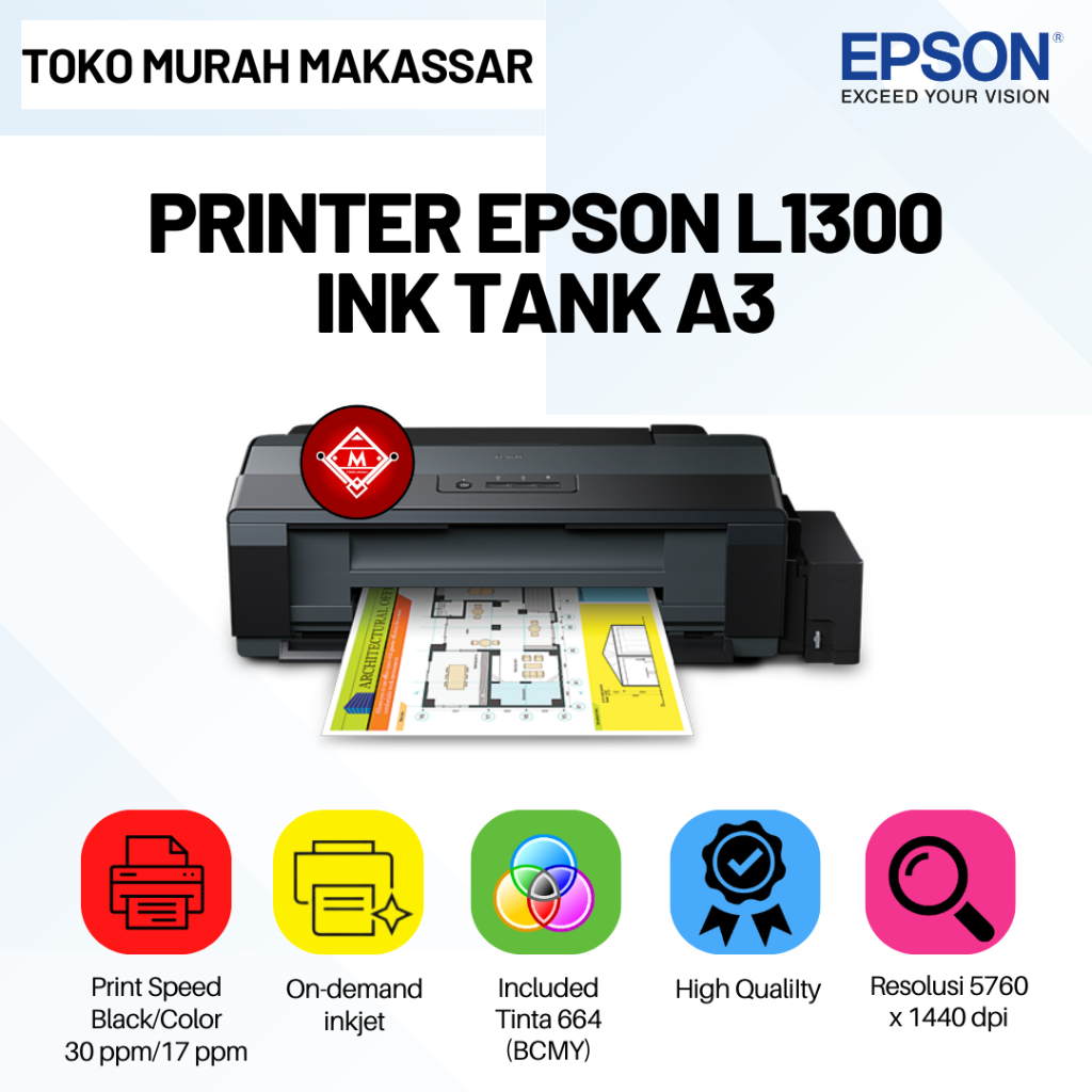 Jual EPSON PRINTER L1300 / PRINTER EPSON L1300 INK TANK A3 / PRI16-EPS ...