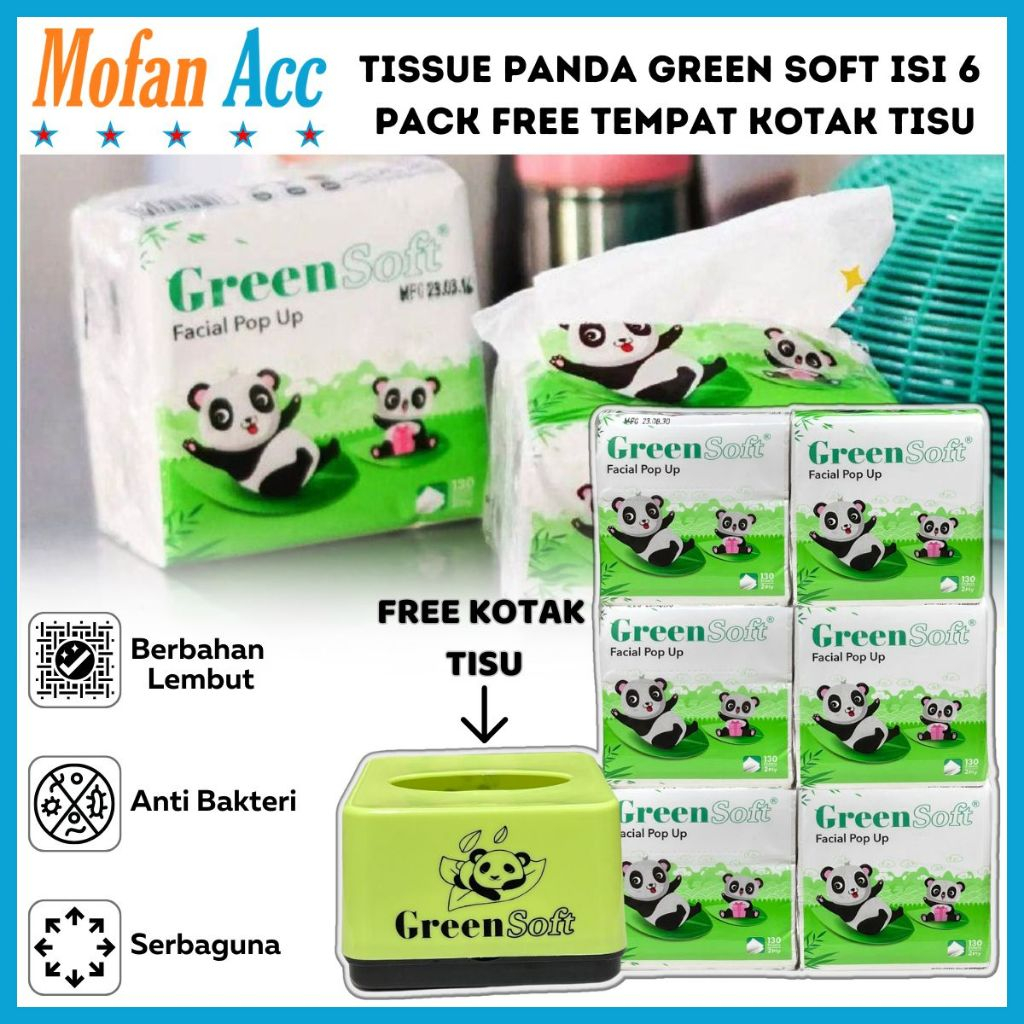 Jual (Set) Tissue Panda 6 Pack FREE Kotak Tempat Tisu Isi 130 Lembar ...
