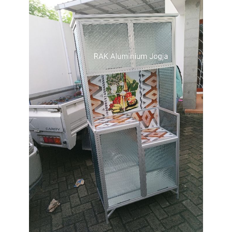 Jual Rak piring 2pintu keramik 80cm atas sap kaca bawah plat Tinggi 168 ...