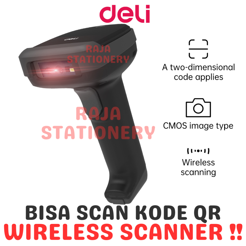 Jual Deli Barcode Scanner WIRELESS QR Core 1D 2D Auto Alat Scan Label ...