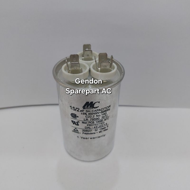 Jual Kapasitor AC MC 15/2 uF / 15+2 mikro kaki 3 Capasitor AC 15+2uf | Shopee Indonesia