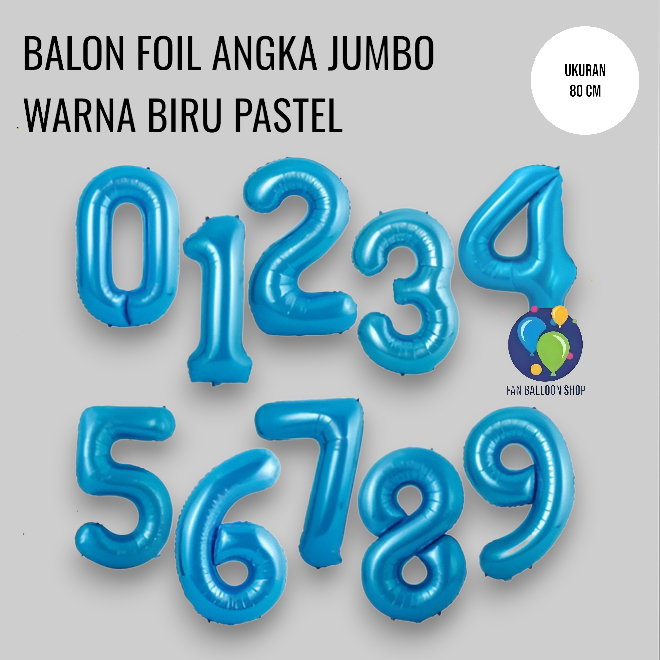 Jual Balon Angka Jumbo Biru / Balon Angka Biru Pastel 80 CM | Shopee ...