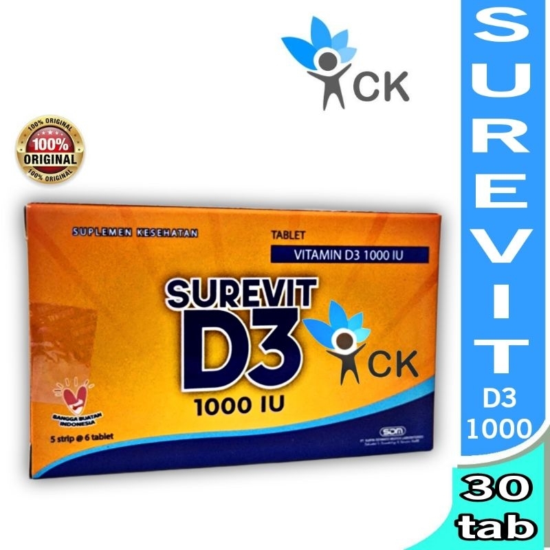 Jual SUREVIT D3 1000 IU - box isi 30 - suplemen vitamin d3 | Shopee Indonesia