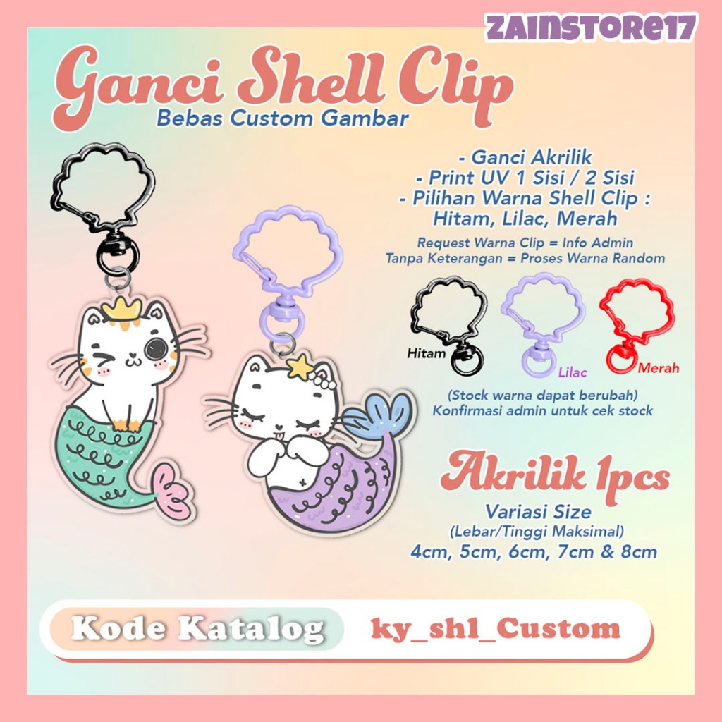 Jual GANTUNGAN SHELL CLIP CUSTOM / GANCI BEBAS DESAIN/ KEYCHAIN AKRILIK CUSTOM DENGAN CLIP ...
