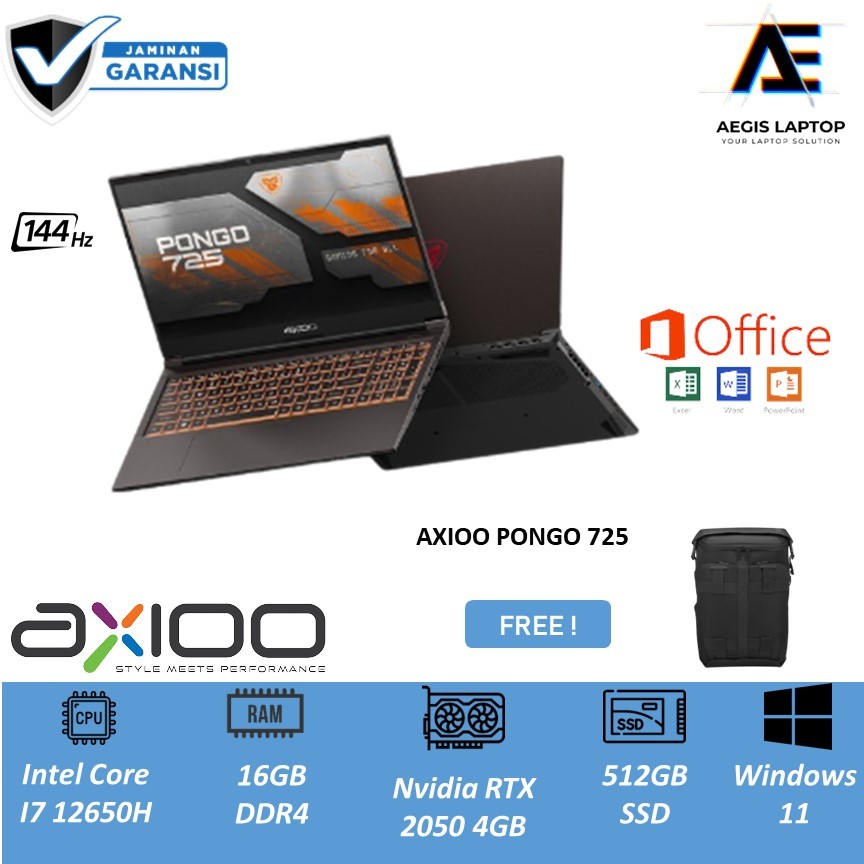 Jual AXIOO PONGO 725 I7 12650H RTX2050 4GB/ 16GB 512GB W11PRO 15.6FHD ...
