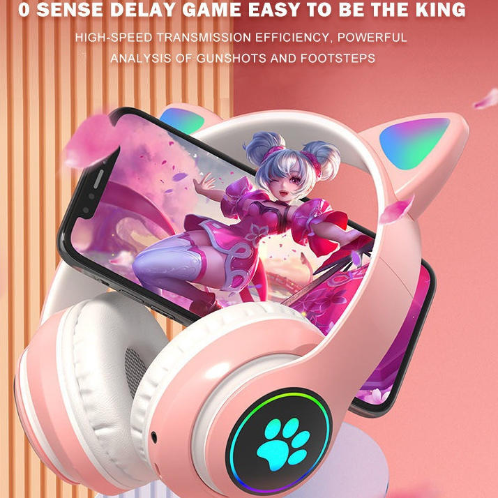 Jual Cat Earphone B39M Cute Cat Ear Bluetooth Wireless Headphone LED ...