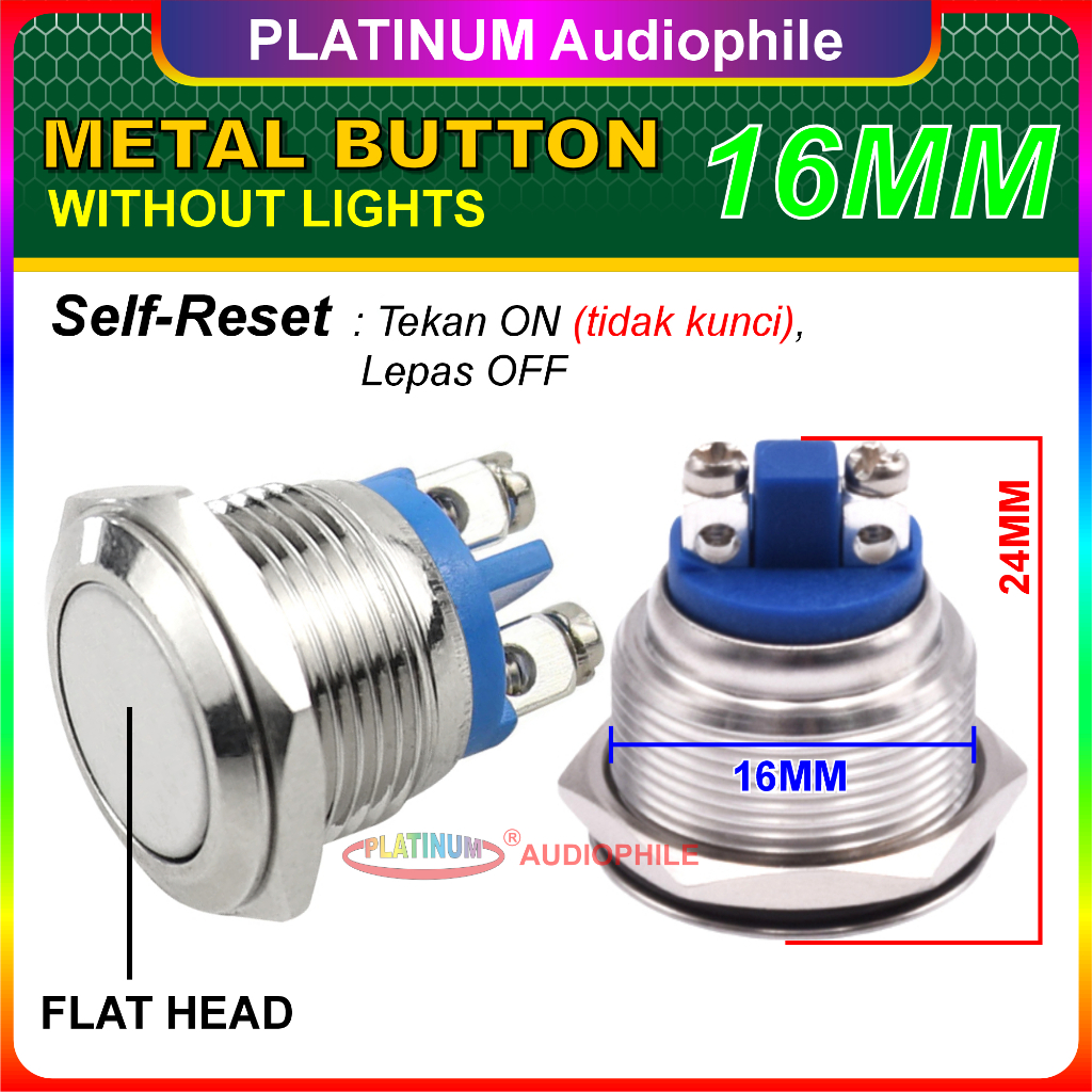 Jual Metal Push Button Switch Saklar On Off Stainless Tanpa Lampu 12MM ...