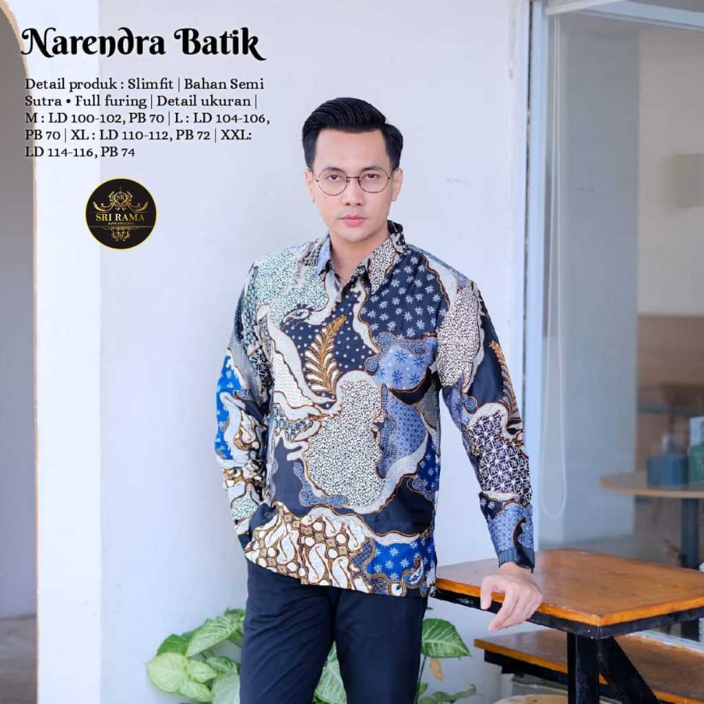 Jual Narendra Kemeja Batik Pria Slimfit Lengan Panjang Atasan Batik Warna Biru By Batik Sri Rama ...