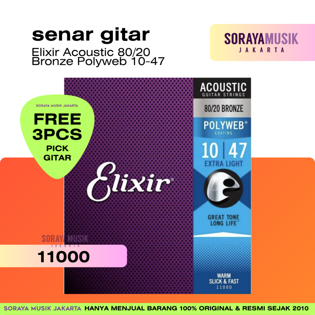 Jual Elixir Acoustic 80/20 Bronze Polyweb 10-47 | Senar Gitar Asli ...