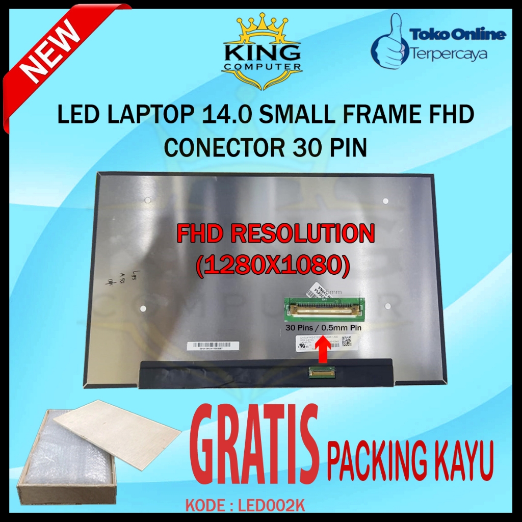 Jual LCD LED LAPTOP 14 INCH SLIM 30 PIN SMALL FRAME FHD NEW (BAWAH RATA) | Shopee Indonesia