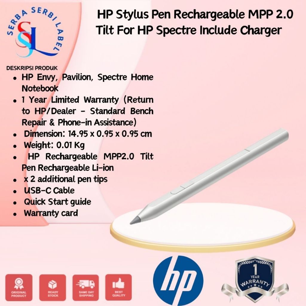 Jual Stylus Pen HP Rechargeable MPP 2.0 Tilt For HP Spectre Silver ...