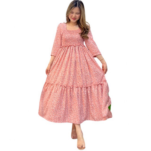 Jual Ghaudens - Long Dress Ruffle Flowy Pastel 3011-11 | Shopee Indonesia