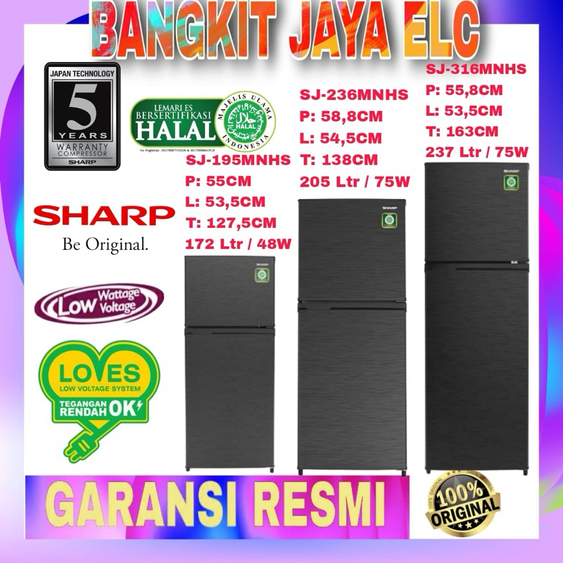 Jual KULKAS SHARP 2 PINTU SERI SJ-236MNHS LOW WATT HANYA 75 WATT ...