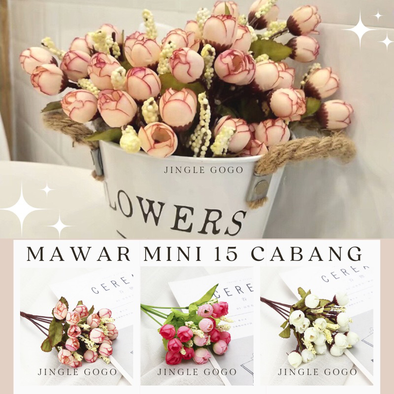 Jual Bunga Mawar Mini Artificial 15 Kuncup Peony Plastik Ranunculus ...