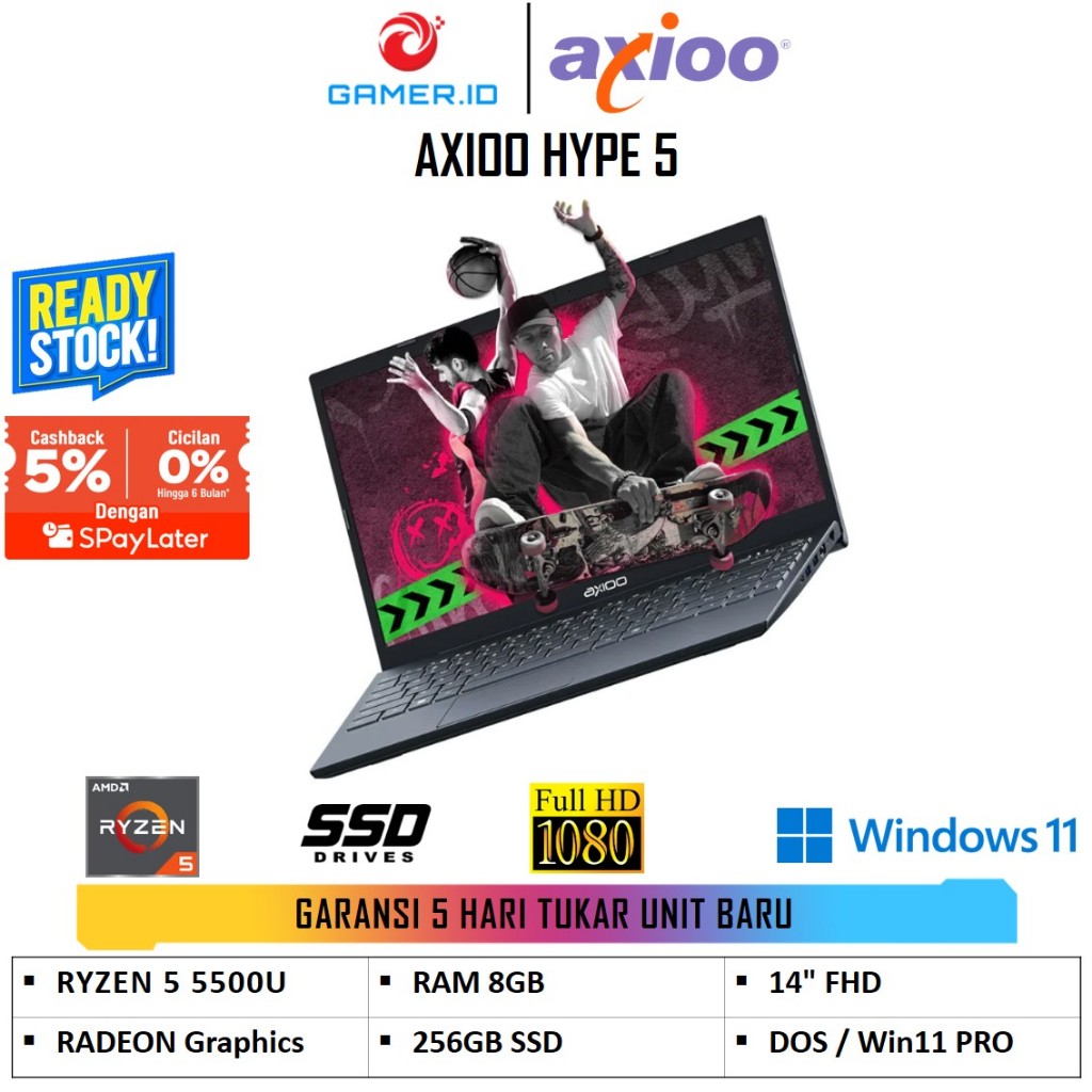 Jual AXIOO HYPE 5 AMD RYZEN 5 5500U 8GB 256GB SSD DOS Win11 14" FHD BLUE GREY | Shopee Indonesia