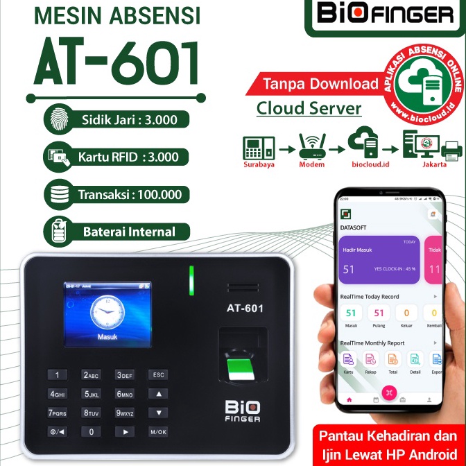 Jual KODE Q45P Mesin Absensi Jari BioFinger AT61 Excel LAN Cloud Kartu RFID | Shopee Indonesia