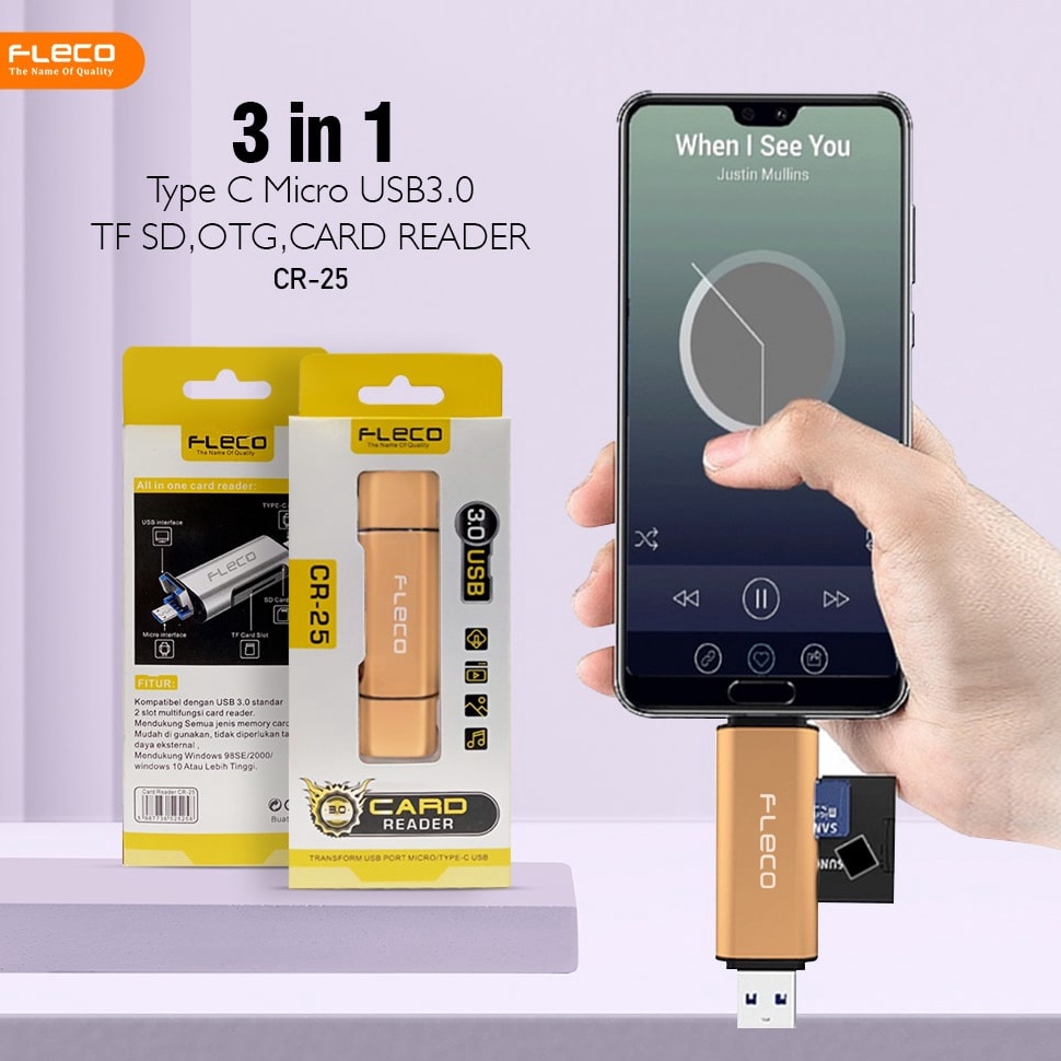 Jual KODE L33S NEW FLECO CR25 OTG 3 in 1 Smart Card Reader USB 3 Type C ...